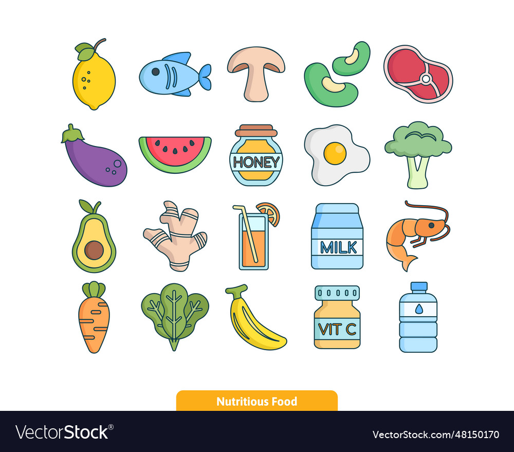 Nutritious food icon set healthy and nutrition Vector Image