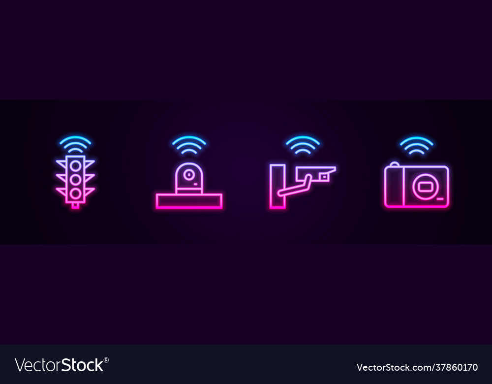 Set line smart traffic light security camera Vector Image Set line smart traffic light security camera Vector Image