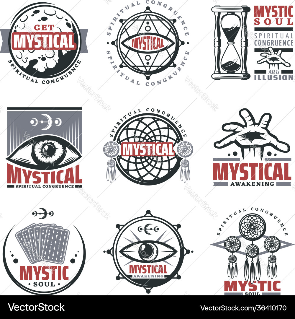 Vintage mystical spiritual emblems set Royalty Free Vector