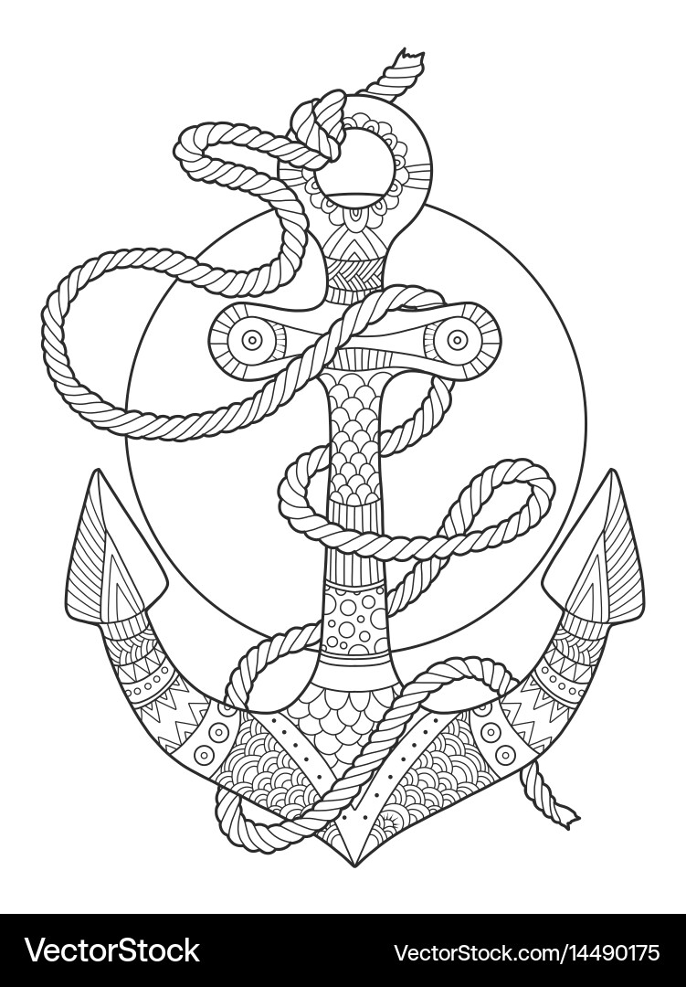 Anchor and rope coloring book Royalty Free Vector Image