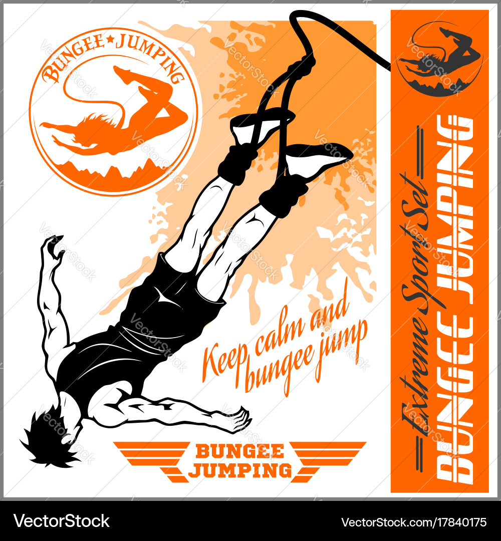 Bungee jumping set - badges and monochrome Vector Image