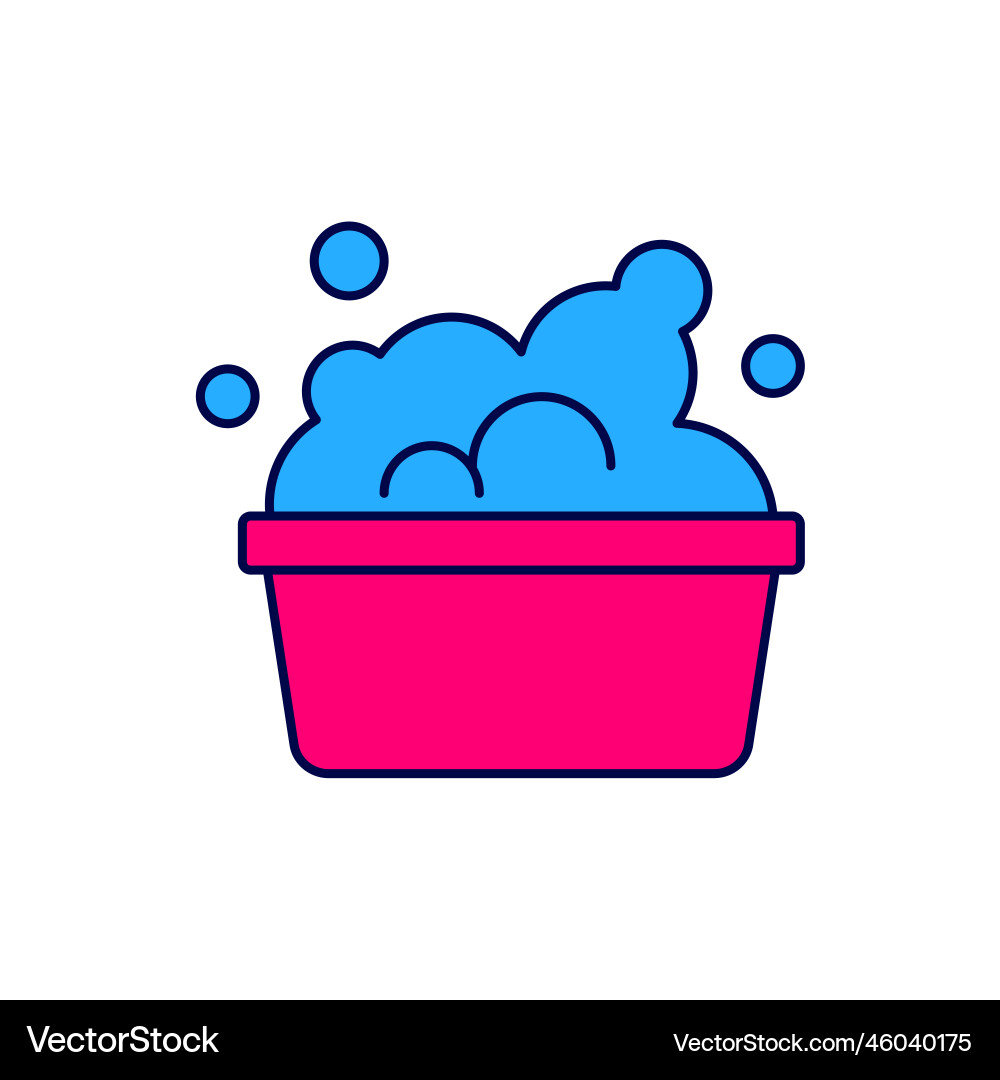 Filled outline plastic basin with soap suds icon Vector Image
