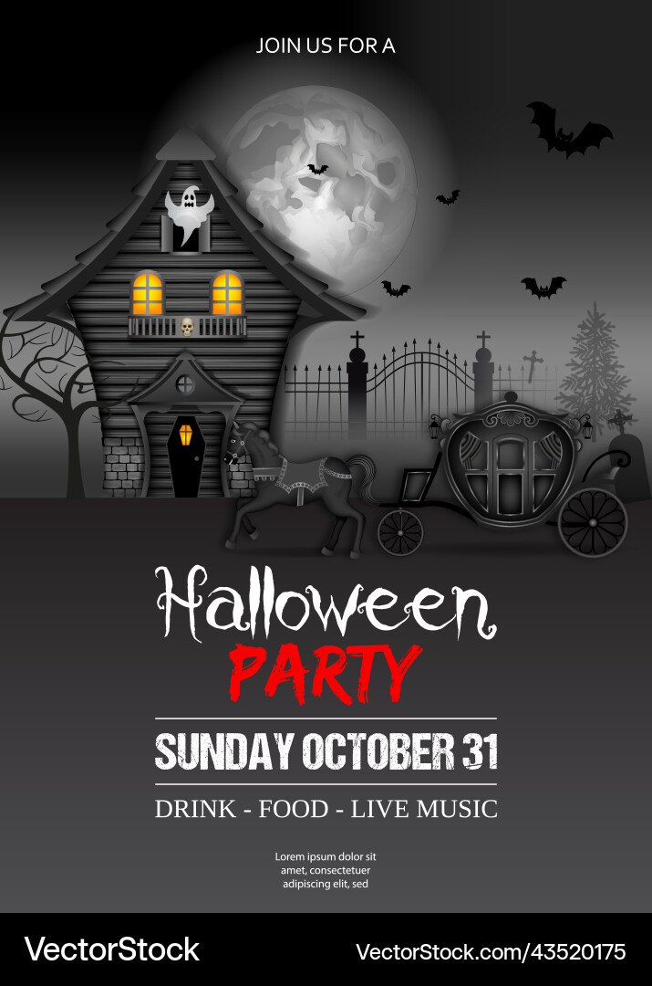 Halloween party poster with haunted house Vector Image