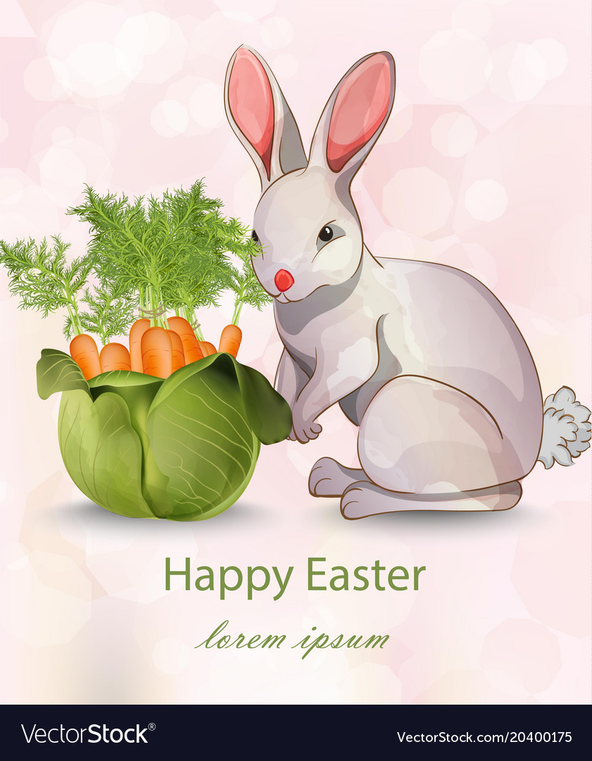 Happy easter card with rabbit and carrots Vector Image