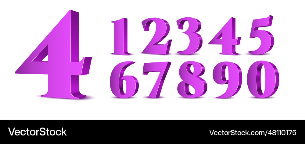 Purple 3d sparkling numbers symbol set Royalty Free Vector