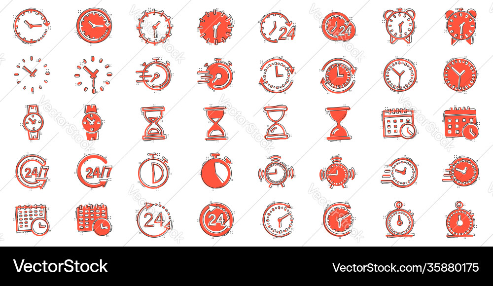 Time icon set in comic style agenda clock cartoon Vector Image