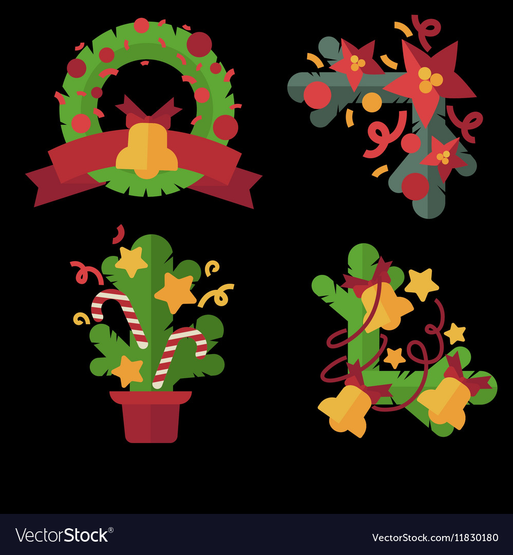 A set of Christmas design elements in flat style Vector Image