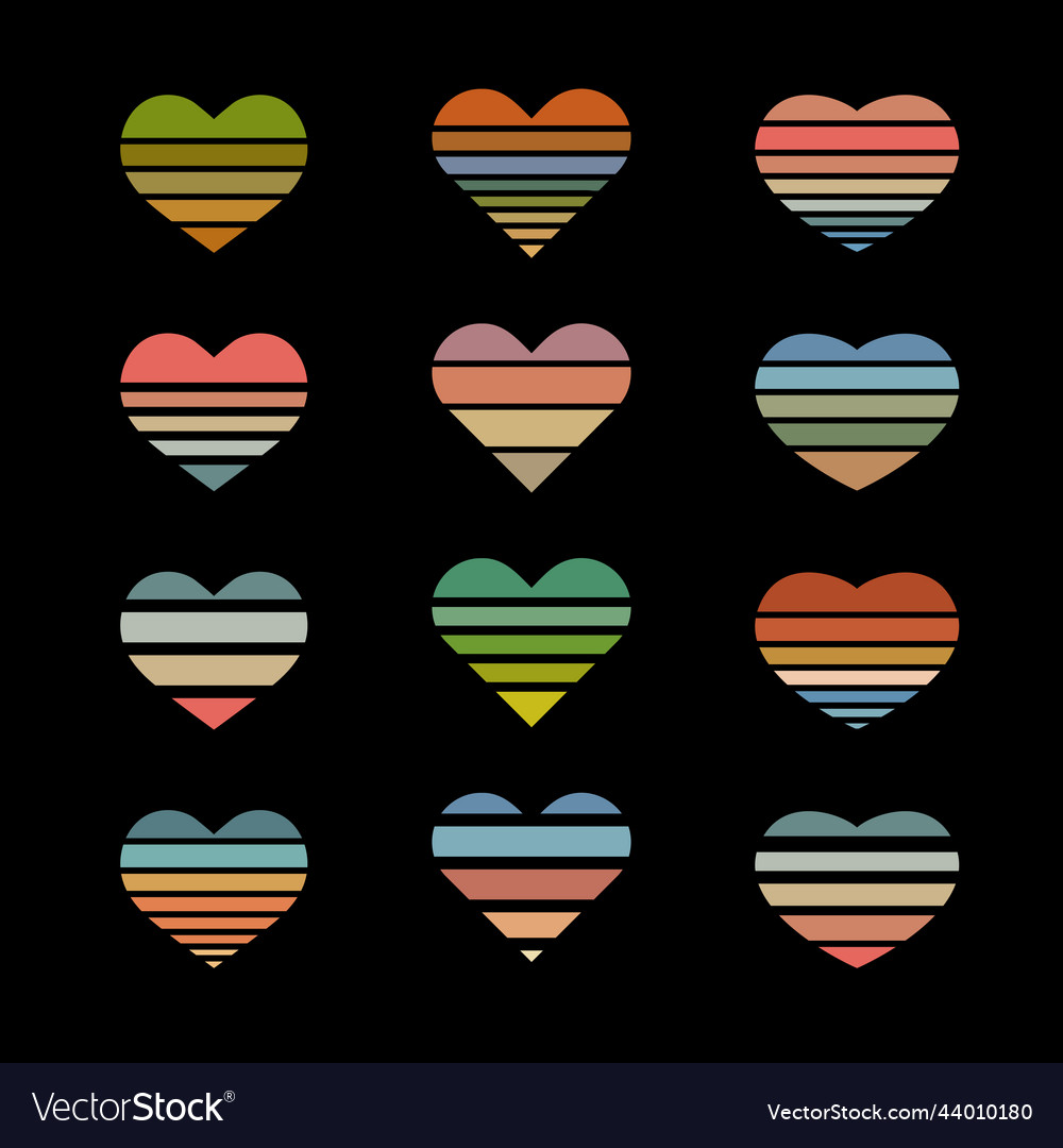 A set of striped colored hearts Royalty Free Vector Image