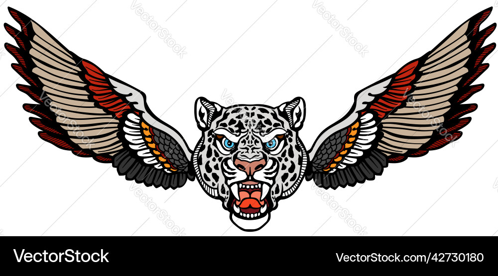 Head of a snow leopard with wings front view Vector Image