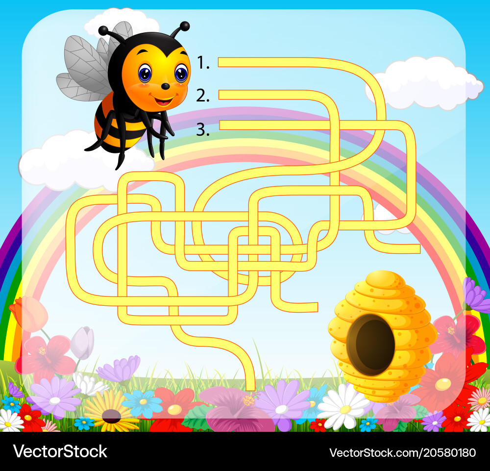 Help bee find path to beehive Royalty Free Vector Image