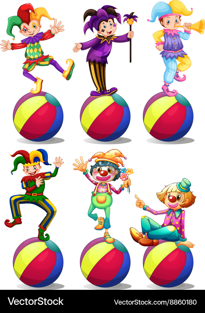 Six characters of clowns Royalty Free Vector Image