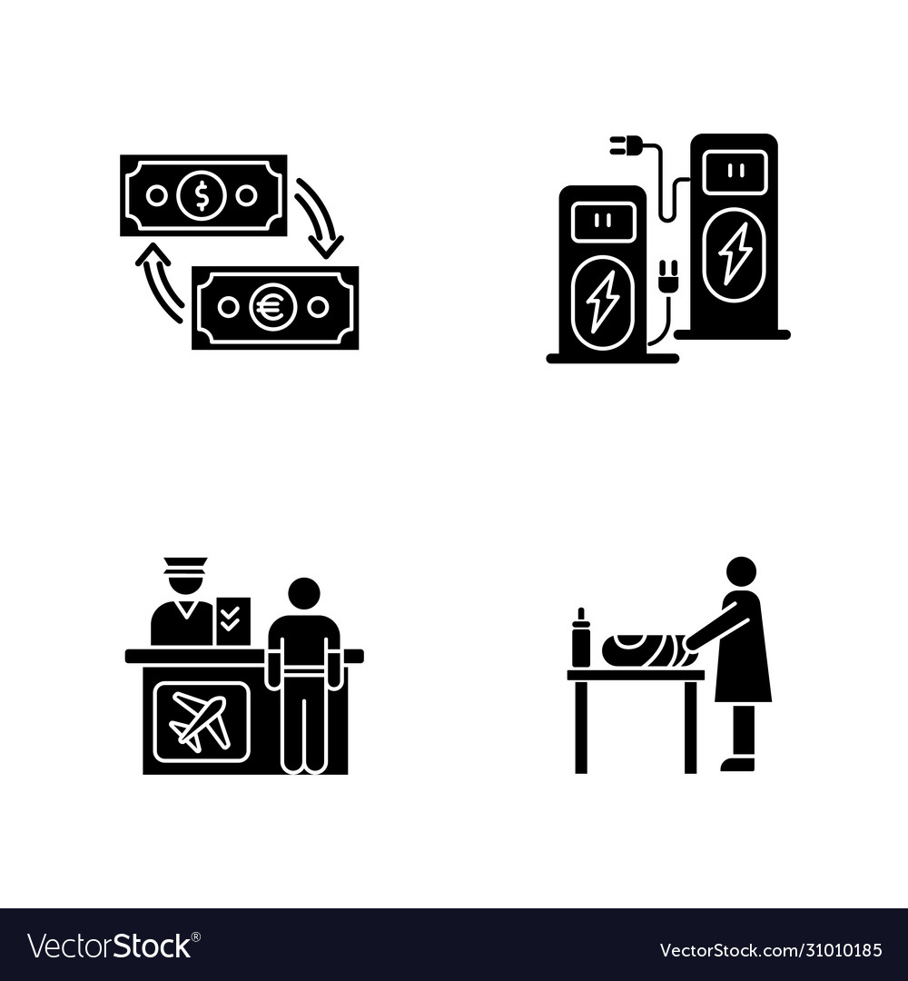 Airport terminal black glyph icons set on white Vector Image