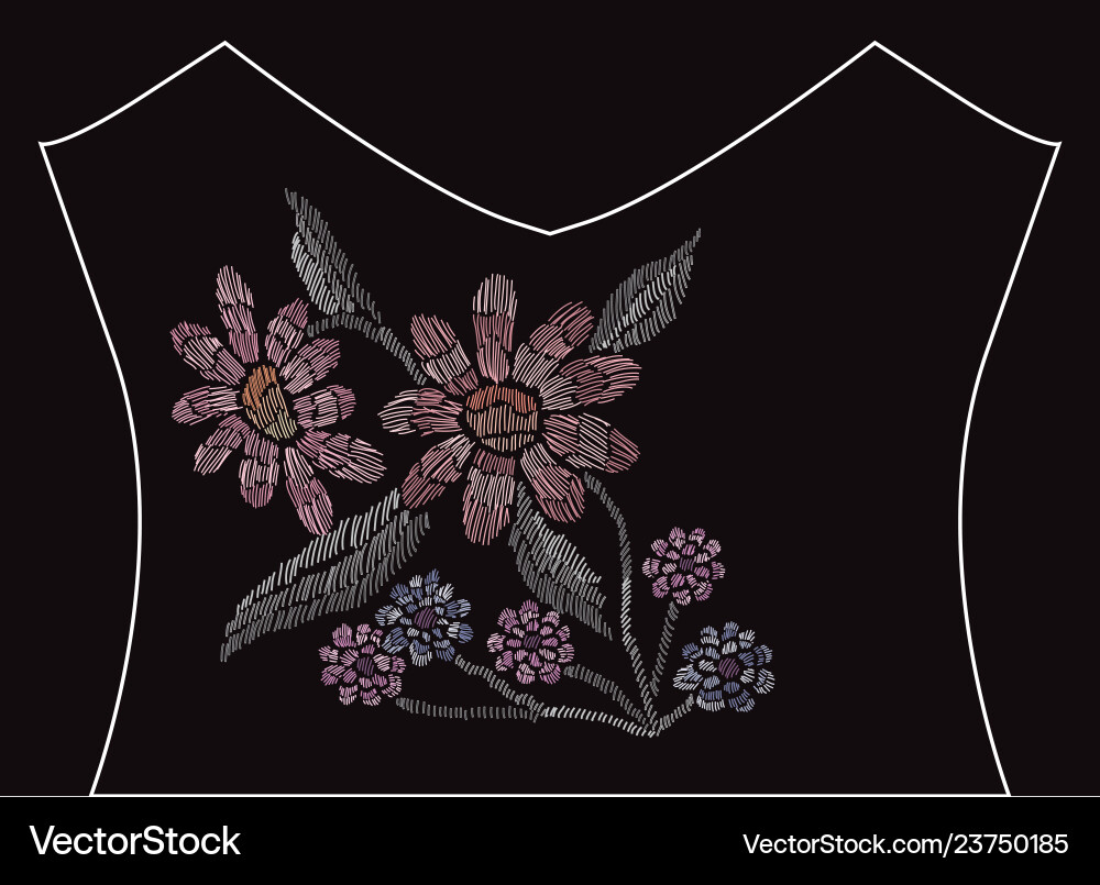 Embroidery floral bouquet Royalty Free Vector Image