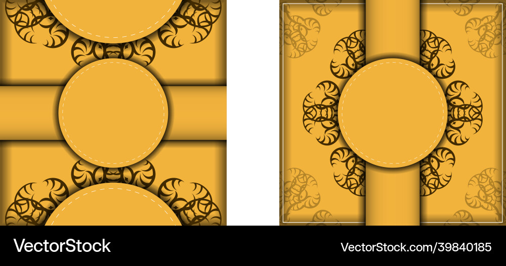 Greeting card in yellow with abstract brown Vector Image