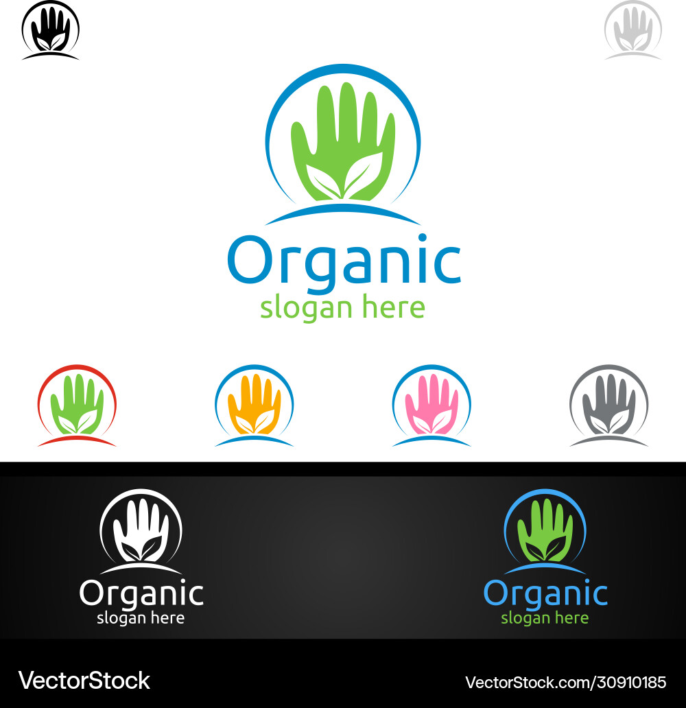 Hand natural and organic logo design template Vector Image