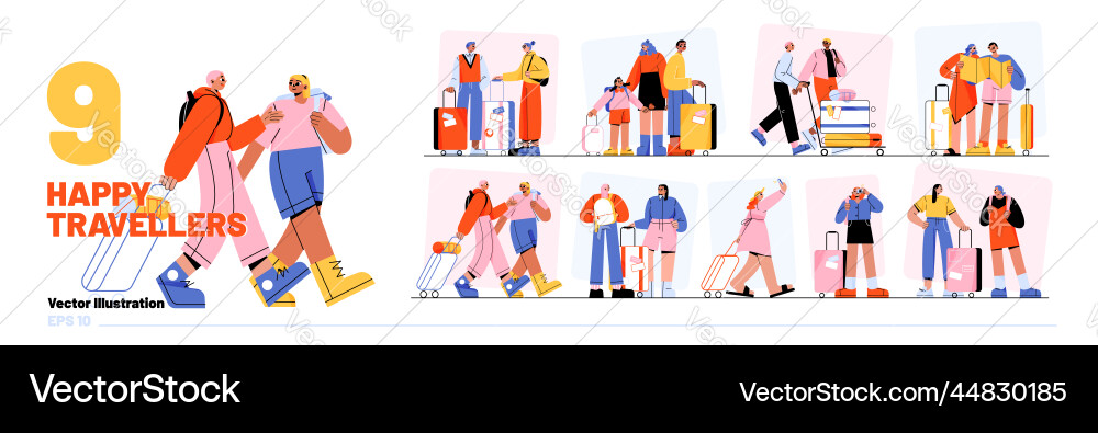 Happy people travelling set on white background Vector Image