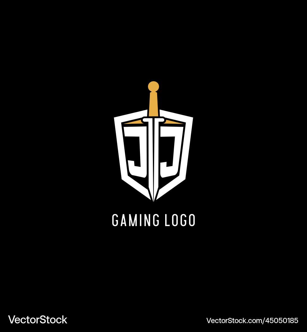 Letter jj logo with shield and sword design Vector Image