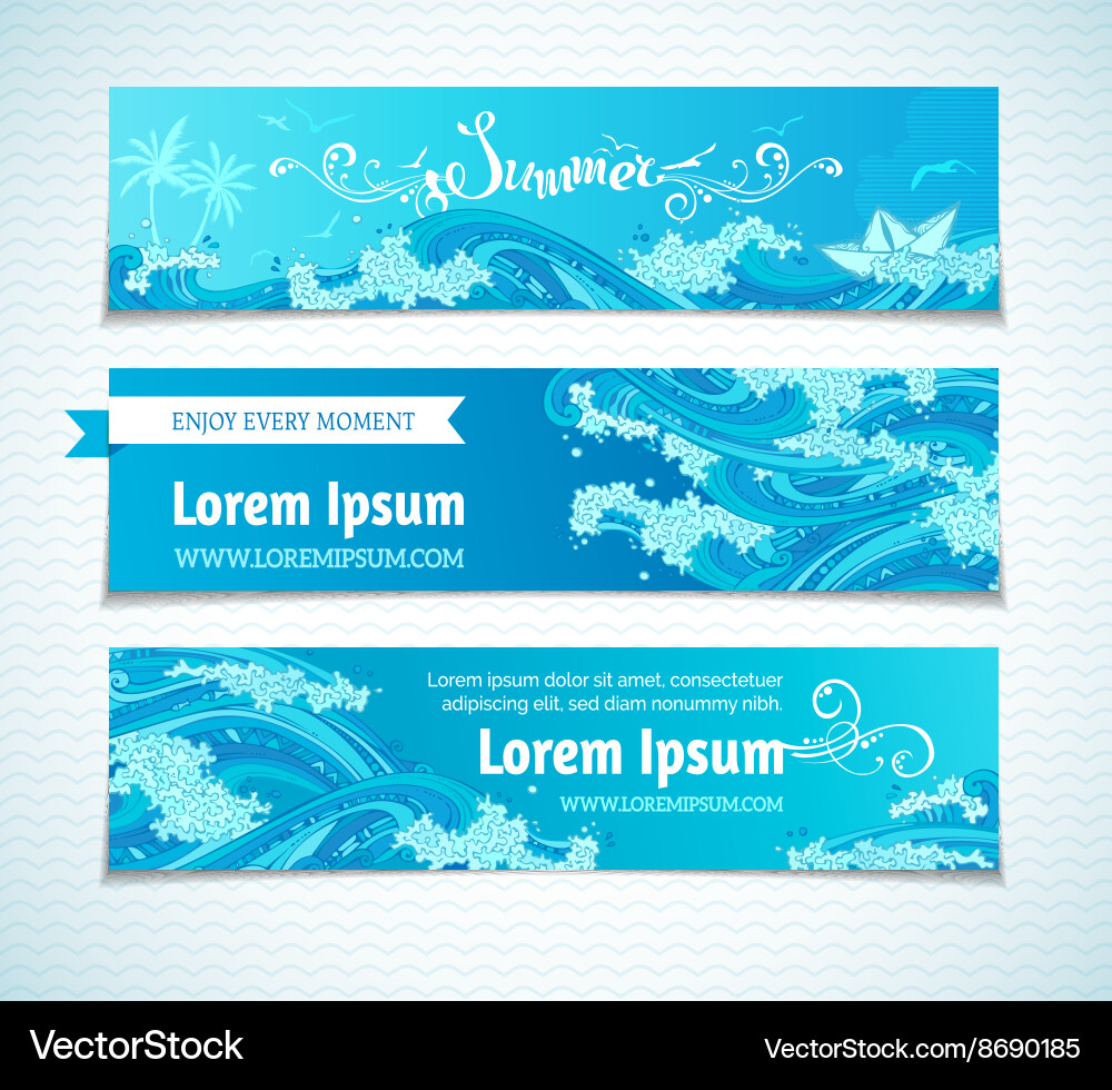 Set of seaocean horizontal banners Royalty Free Vector Image