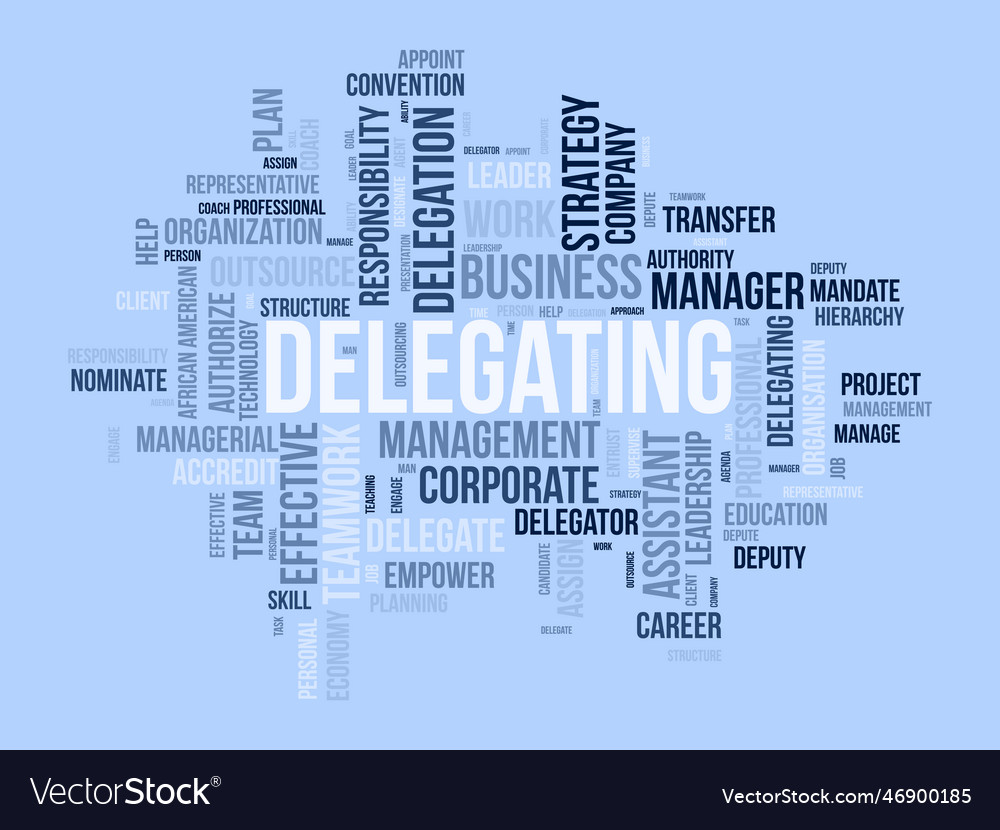 Word cloud background concept for delegating Vector Image Word cloud background concept for delegating Vector Image