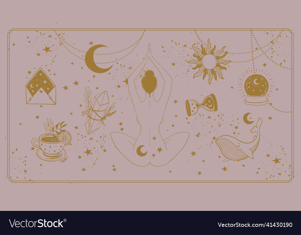 Boho Banner About Female Magic Meditating Woman Vector Image