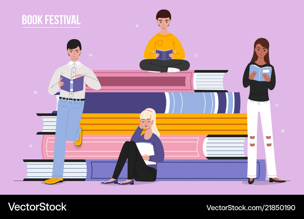 Book festival reading people Royalty Free Vector Image