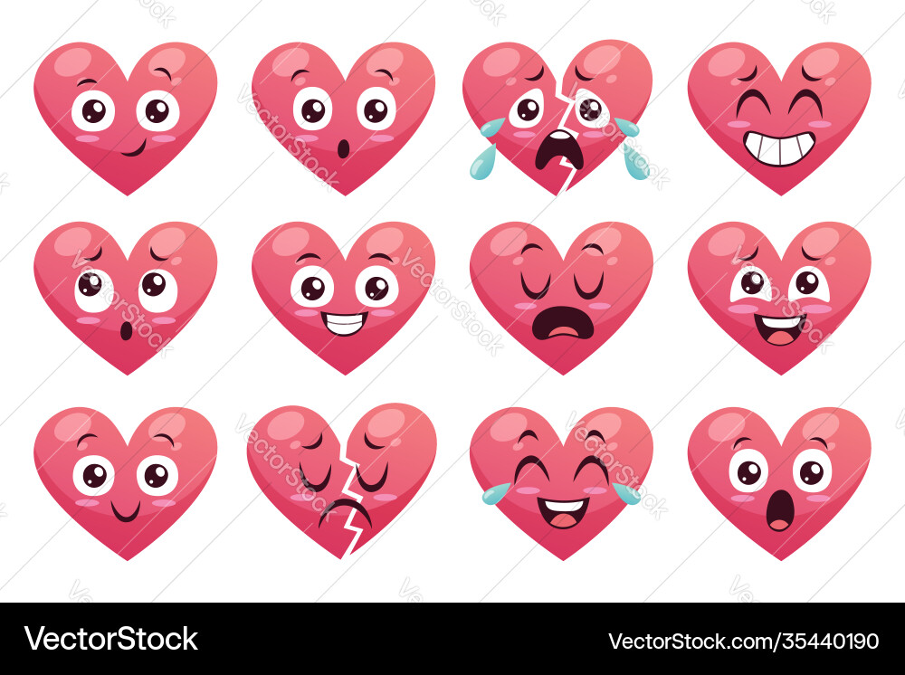 Funny emoji hearts collection Royalty Free Vector Image
