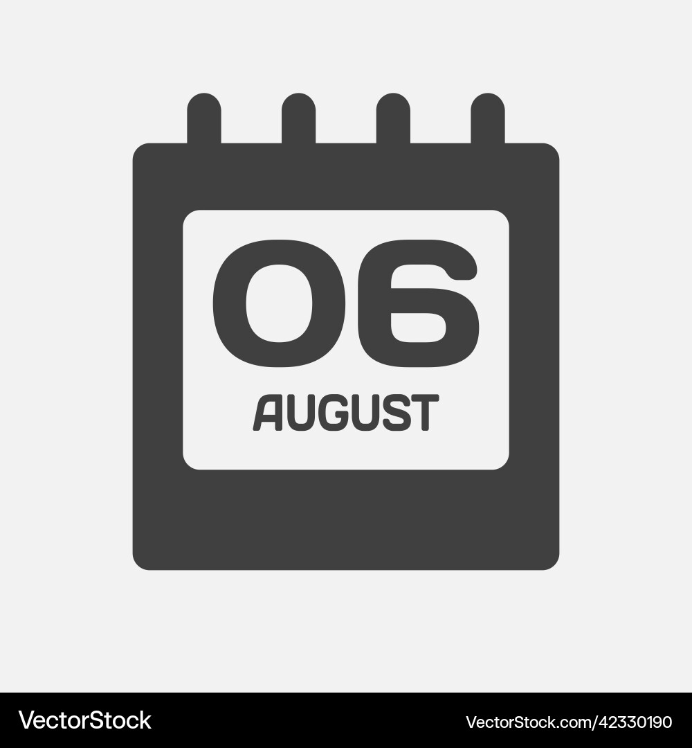Icon day date 6 august template calendar page Vector Image