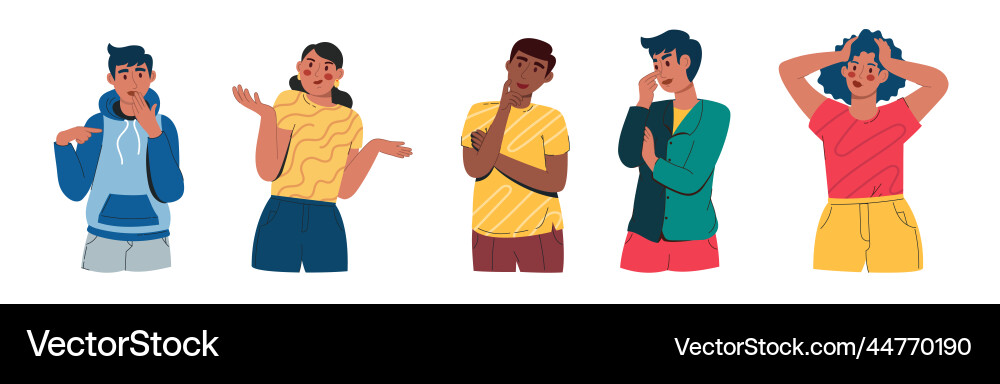 Men and women in doubt thoughts confused Vector Image