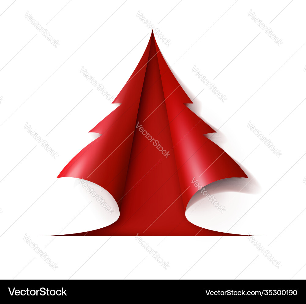 Red christmas tree cut out white paper design Vector Image