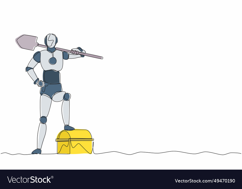 Single continuous line drawing robot digging Vector Image