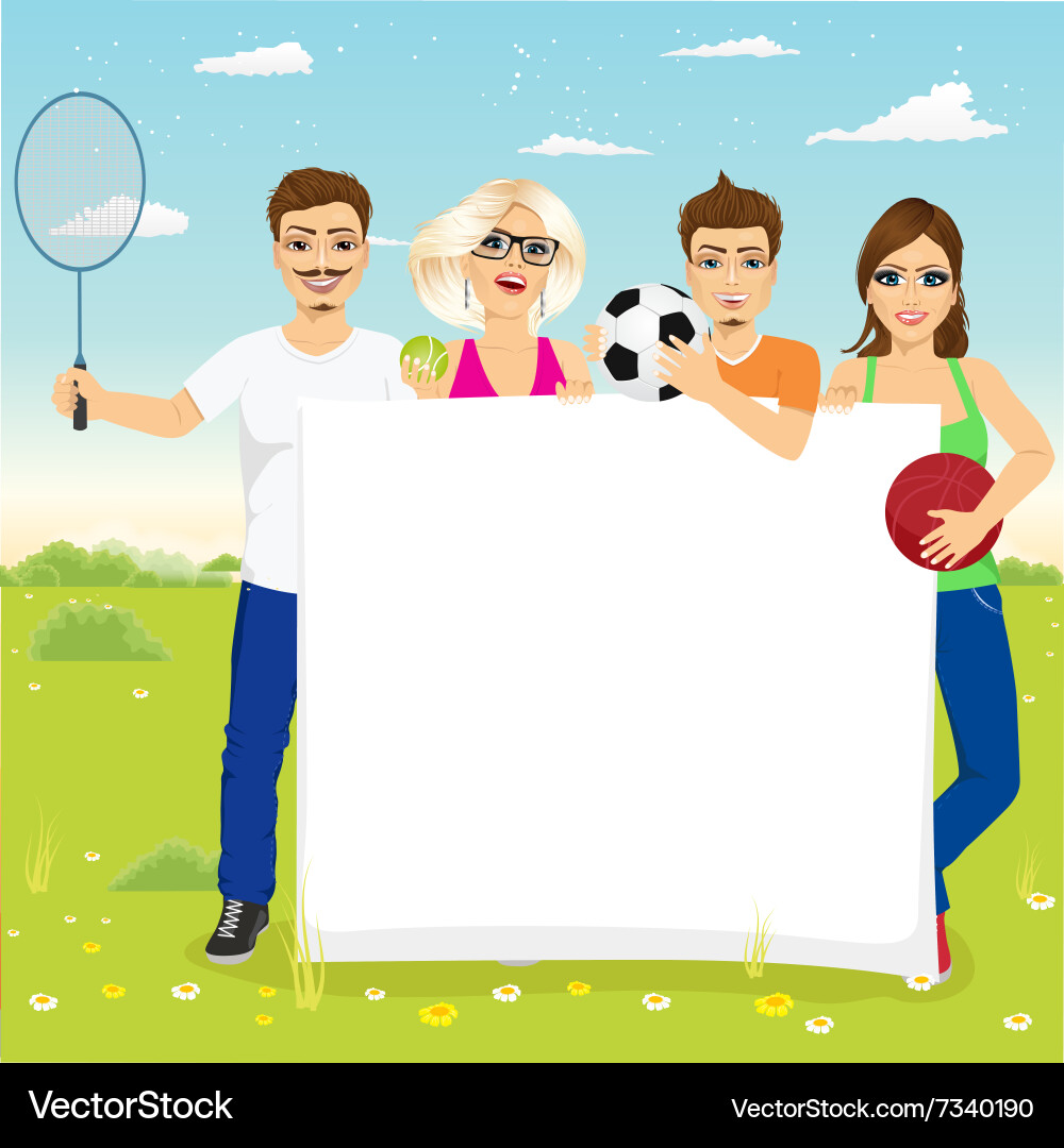 Young students with different sports equipment Vector Image