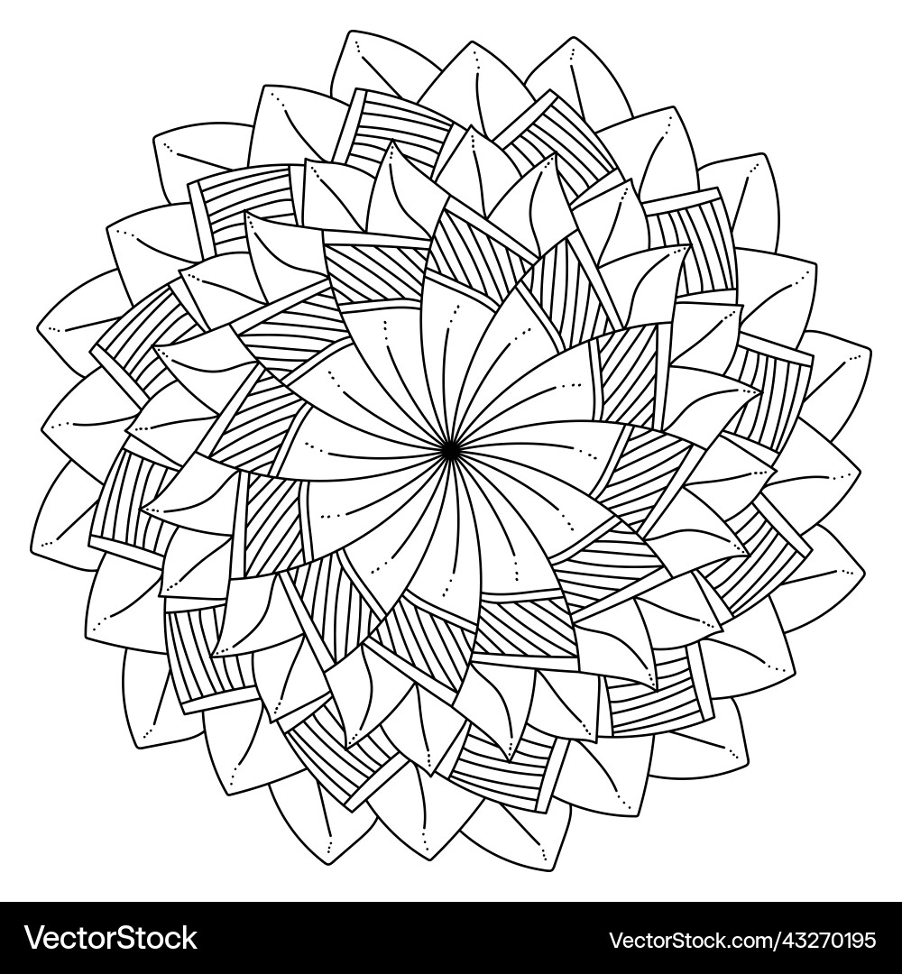 Abstract mandala contour with striped petals Vector Image