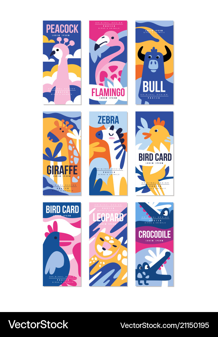 Birds and animals poster set design element with Vector Image