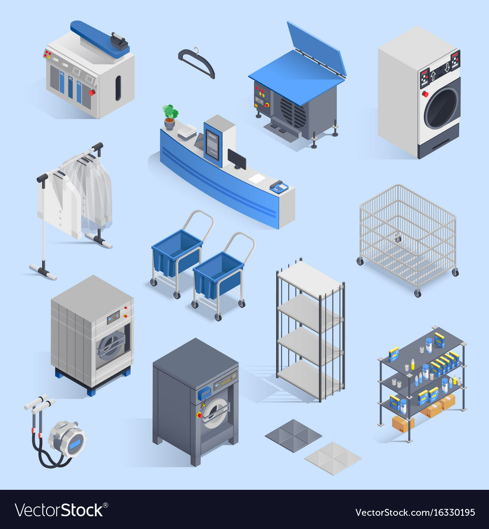 Dry cleaning and laundry service isometric set Vector Image Dry cleaning and laundry service isometric set Vector Image