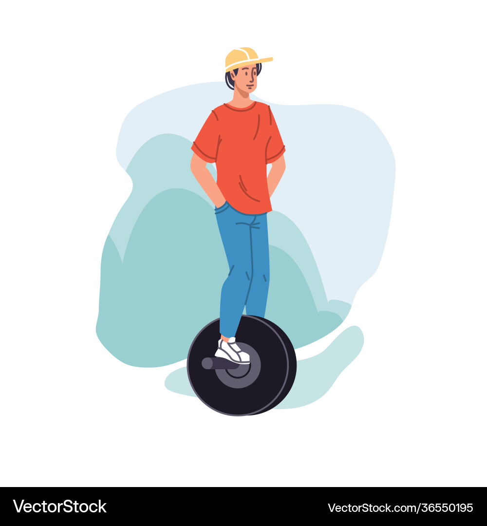 Flat cartoon boy character ride unicycle Vector Image