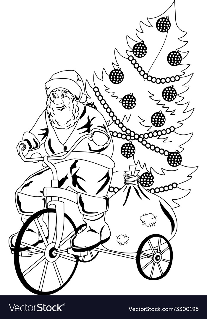 Santa claus rides the bicycle Royalty Free Vector Image