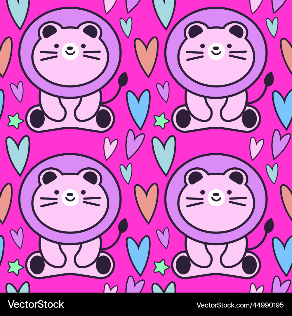 Seamless pattern cute lion and heart on pink Vector Image