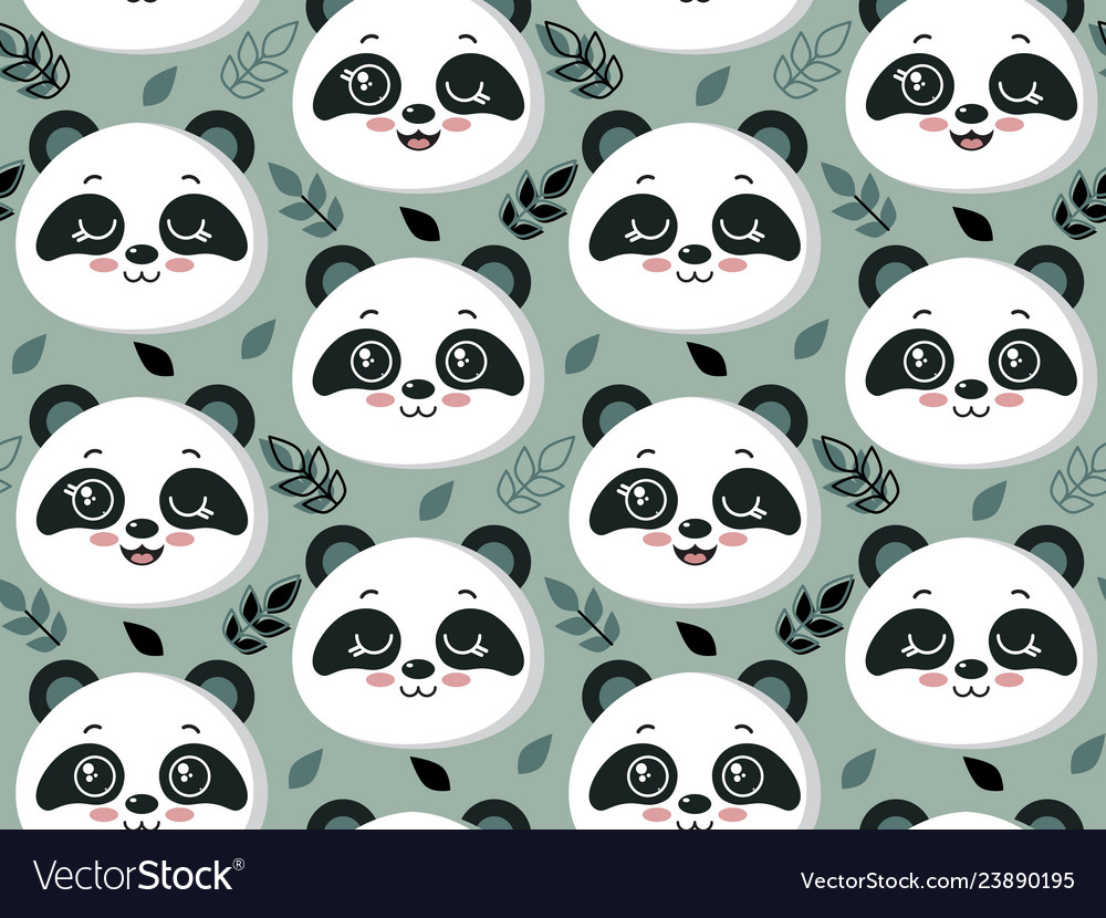Seamless pattern with cute panda faces Royalty Free Vector