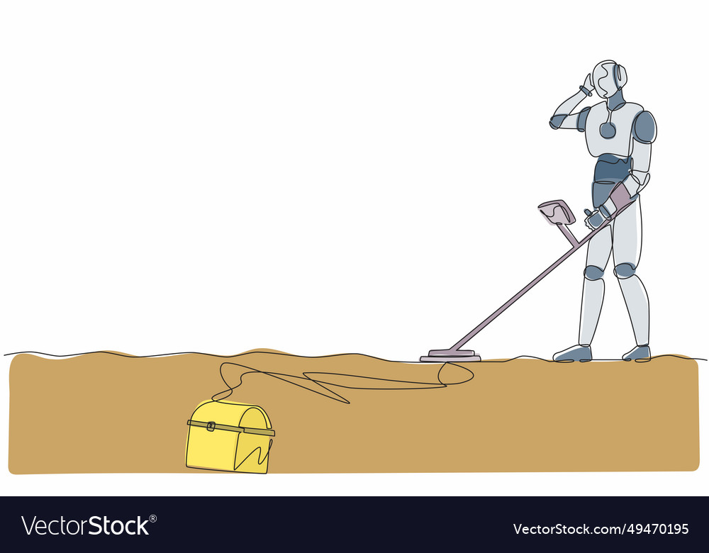 Single continuous line drawing robot with metal Vector Image