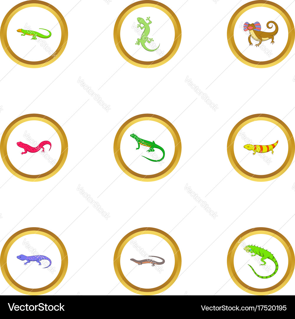 Small lizard icons set cartoon style Royalty Free Vector
