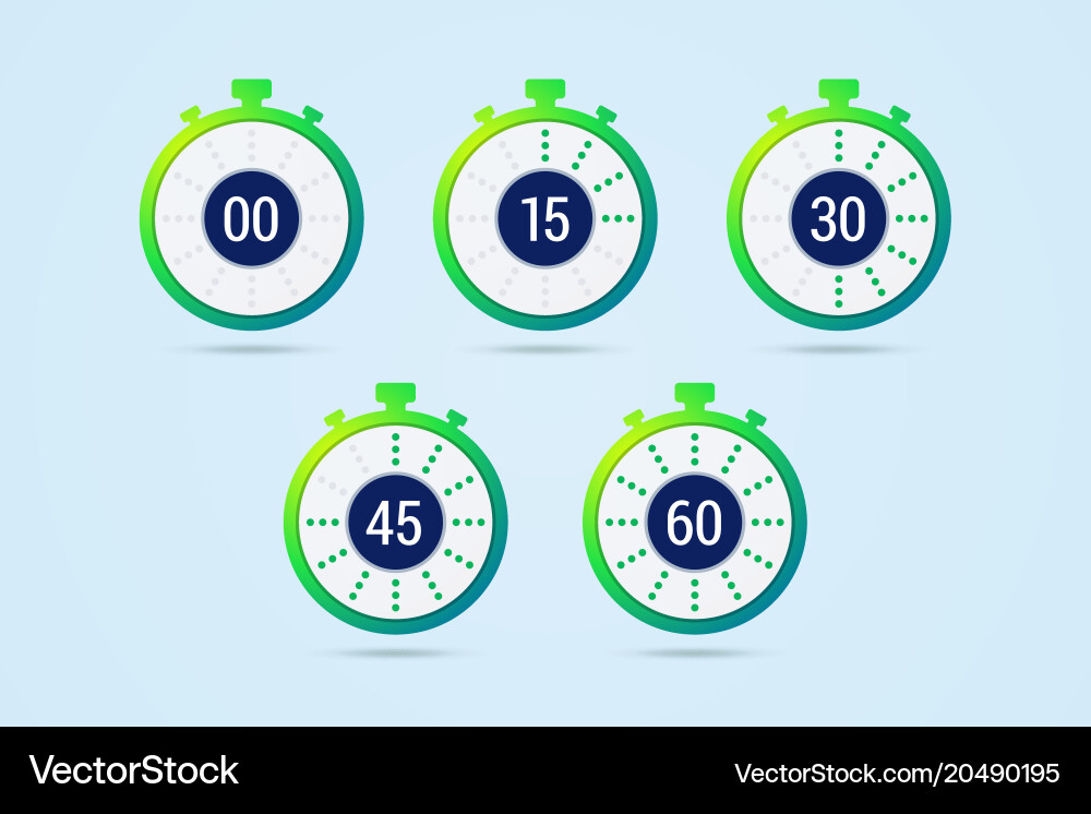 Timer icons with color gradation and numbers Vector Image