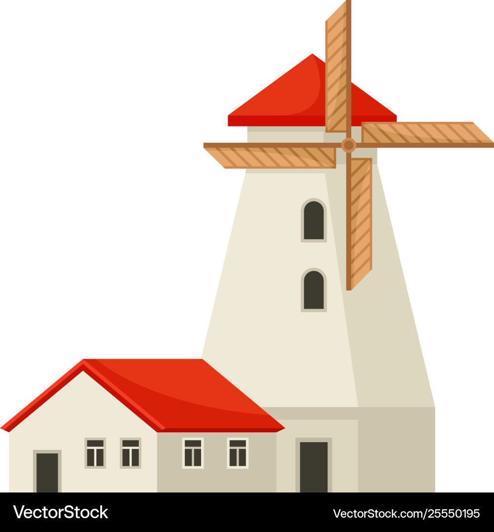 White stone mill with a red roof Royalty Free Vector Image