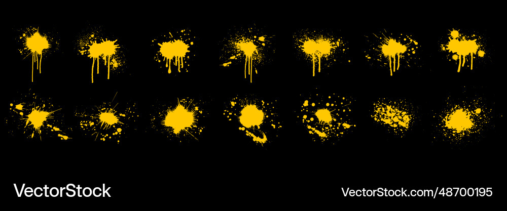 Yellow ink splashes on black background beautiful Vector Image