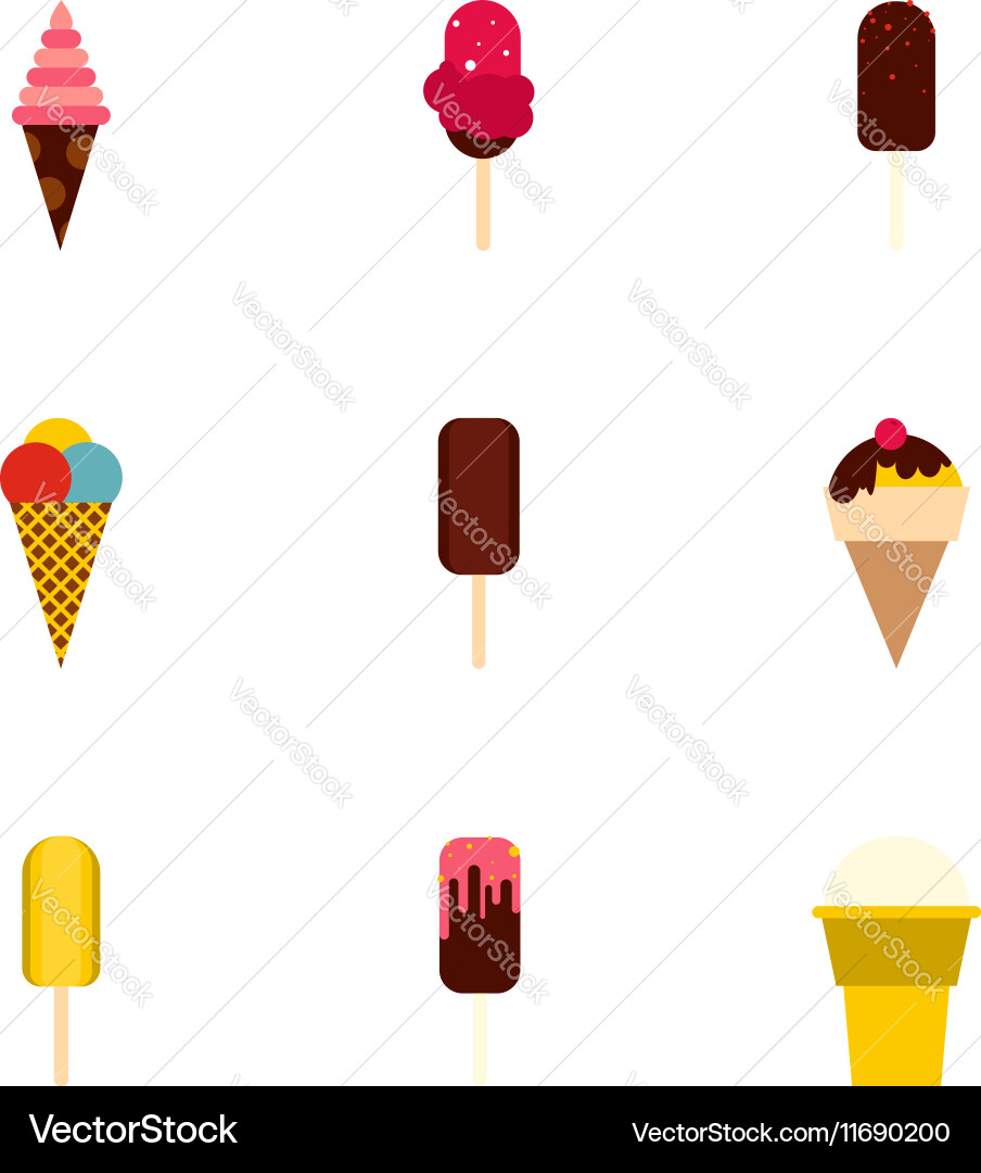 Cool treat icons set flat style Royalty Free Vector Image