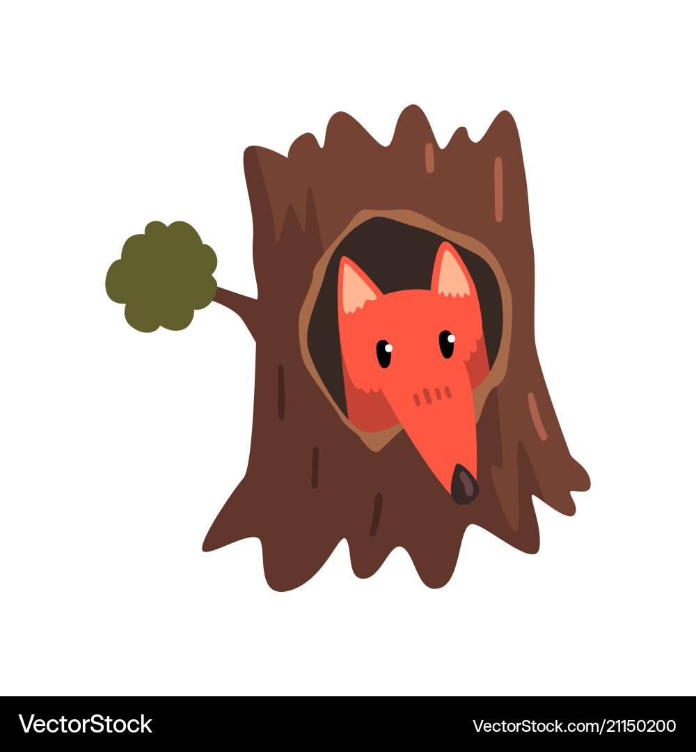 Cute fox sitting in hollow tree hollowed out Vector Image
