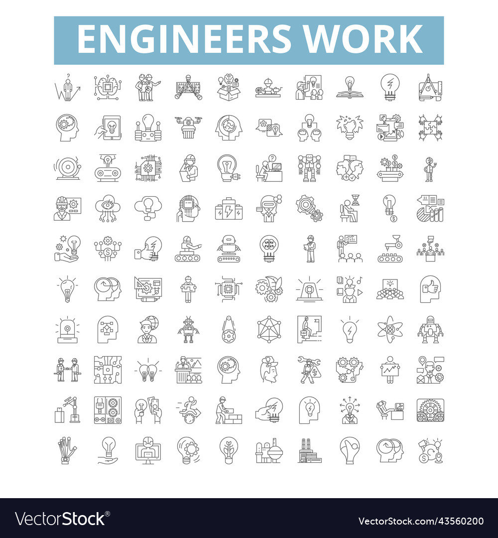 Engineers work icons line symbols web signs Vector Image