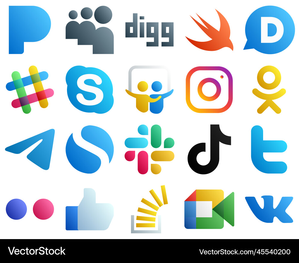 Gradient icons for major social media 20 pack Vector Image