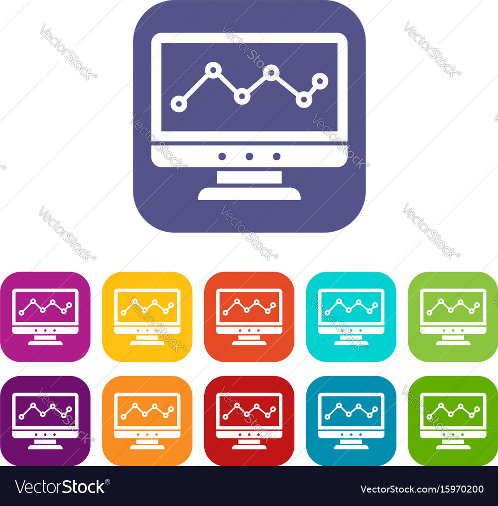 Graph in computer screen icons set Royalty Free Vector Image