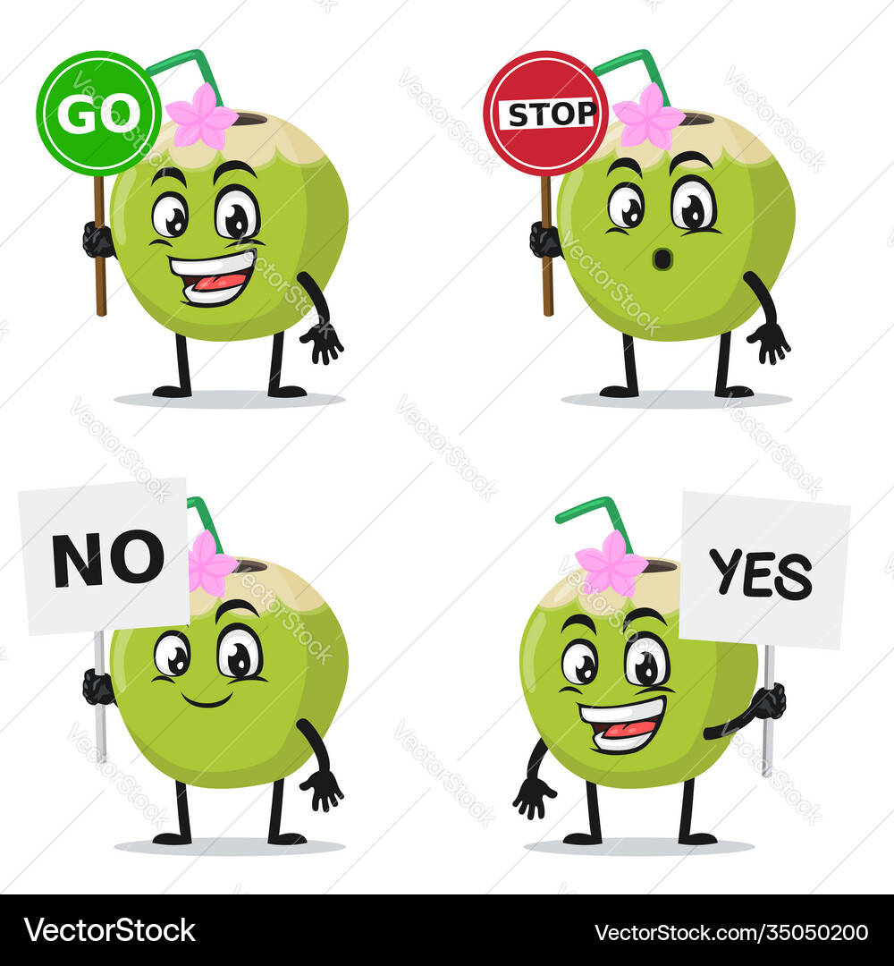 Green coconut mascot or character Royalty Free Vector Image