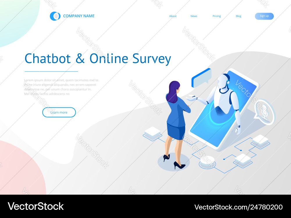 Isometric chat bot and online survey online exam Vector Image